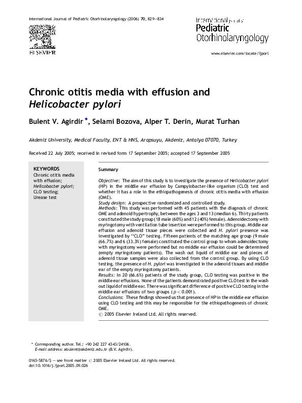 (PDF) Chronic otitis media with effusion and Helicobacter pylori