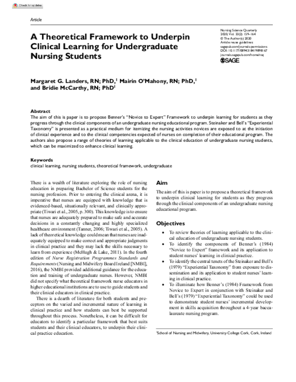 (PDF) A Theoretical Framework to Underpin Clinical Learning for ...