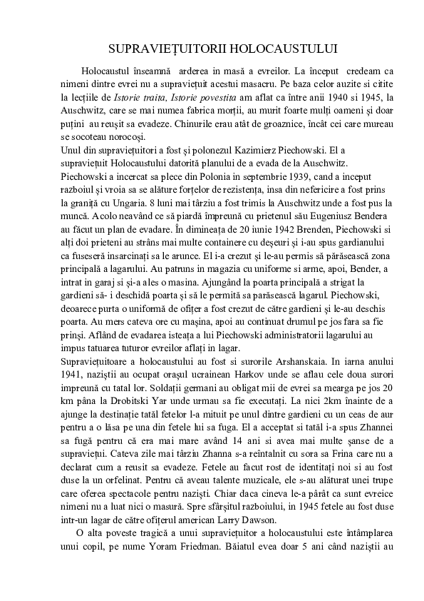 (DOC) HOLOCAUSTUL, supravietuitori