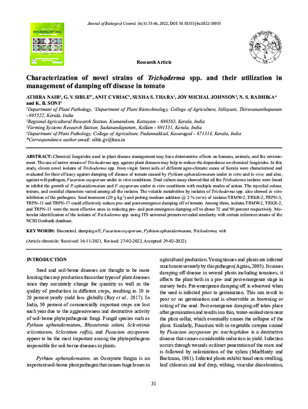 Pdf Characterization Of Novel Strains Of Trichoderma Spp And Their