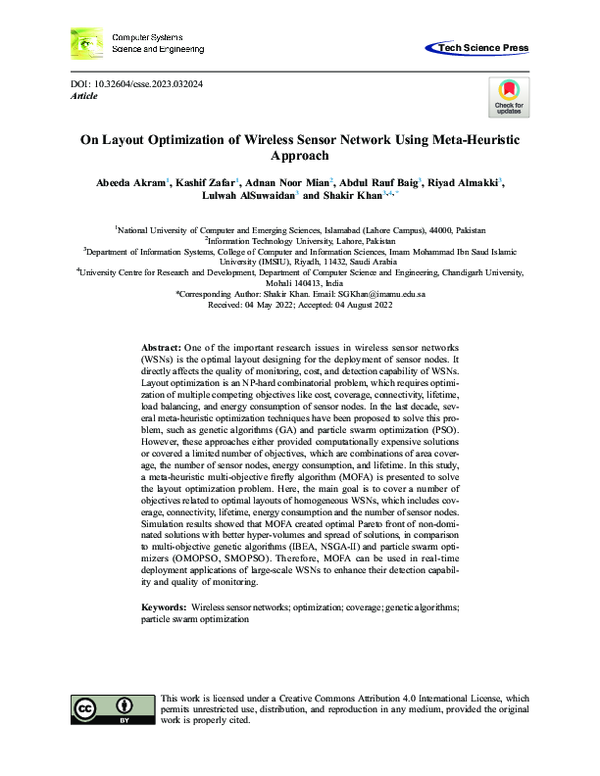 (PDF) On Layout Optimization of Wireless Sensor Network Using Meta-Heuristic Approach | abeeda ...