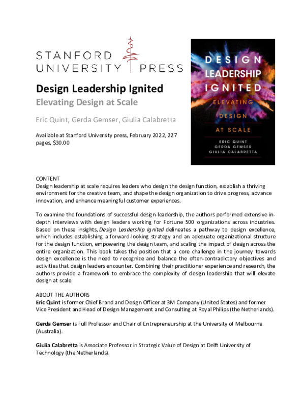 (PDF) Design Leadership Ignited: Elevating Design at Scale