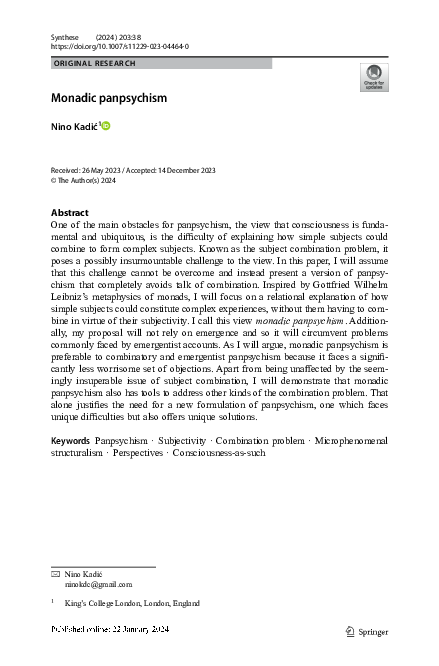 (PDF) Monadic panpsychism