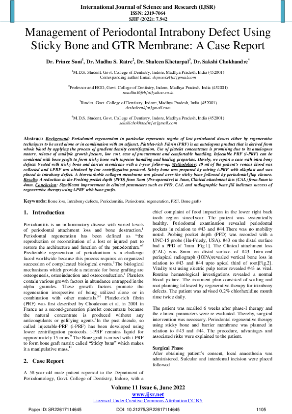 (PDF) Management of Periodontal Intrabony Defect Using Sticky Bone and ...