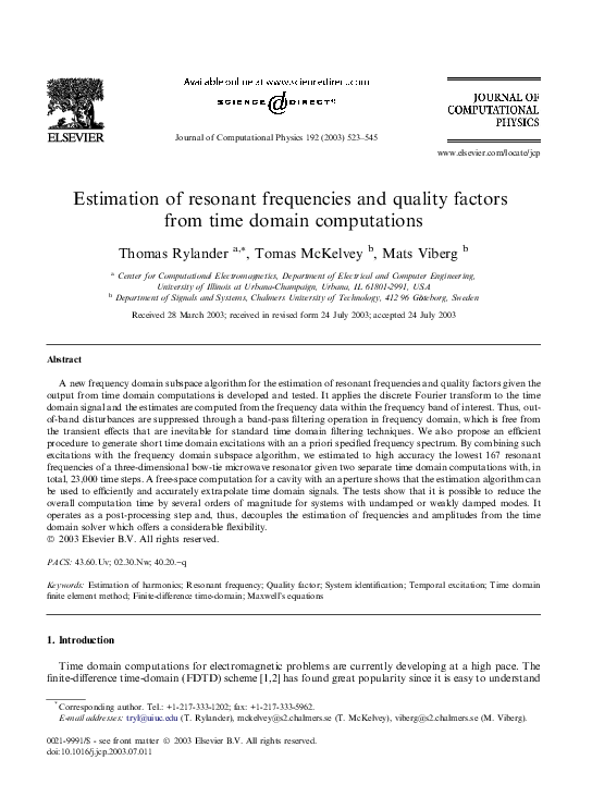 (PDF) Estimation of resonant frequencies and quality factors from time domain computations