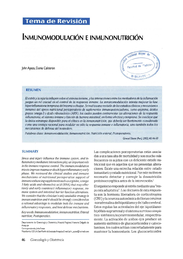 (PDF) Inmunomodulación e inmunonutrición