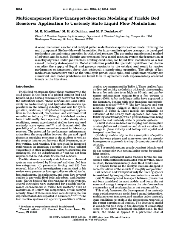 (PDF) Multicomponent Flow-Transport-Reaction Modeling of Trickle Bed Reactors: Application to ...