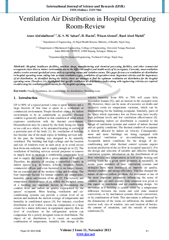 (PDF) Ventilation Air Distribution in Hospital Operating Room-Review
