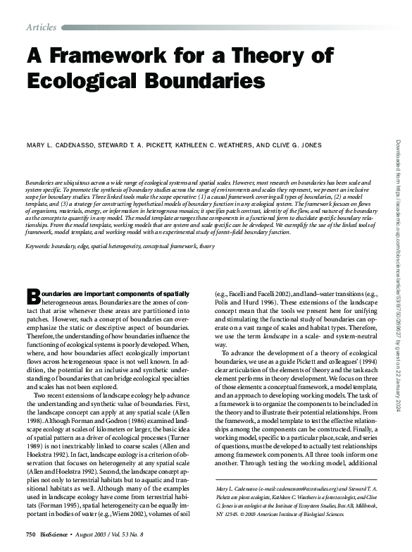 (PDF) A Framework for a Theory of Ecological Boundaries