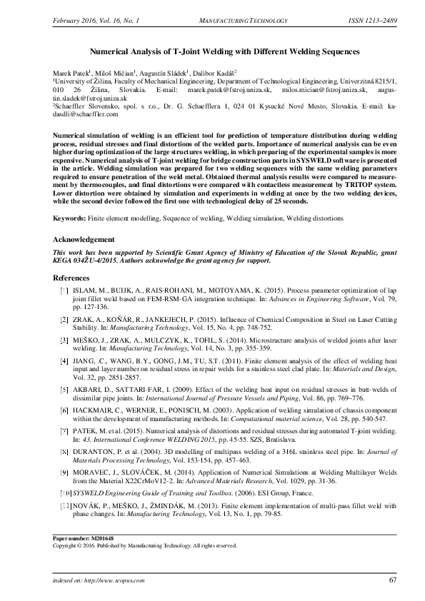 (PDF) Numerical Analysis of T-Joint Welding with Different Welding Sequences
