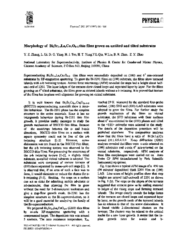 (PDF) Morphology of Bi2Sr2−xLaxCu1O6+δ thin films grown on untilted and ...