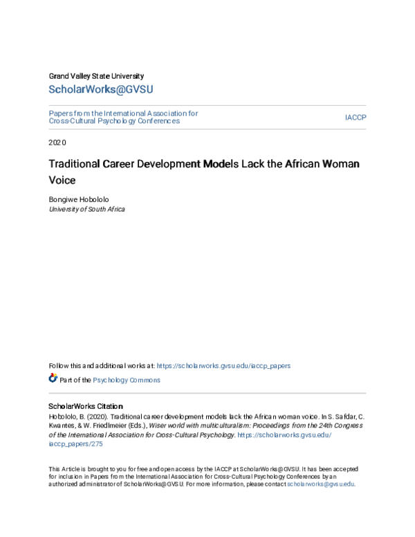 (PDF) Traditional Career Development Models Lack the African Woman Voice