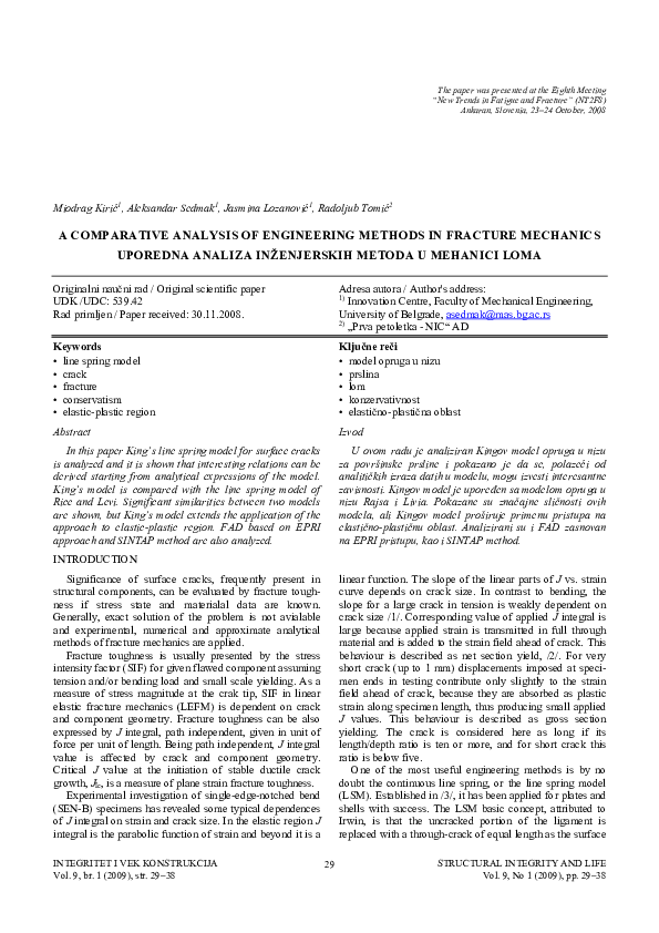 (PDF) A Comparative Analysis of Engineering Methods in Fracture ...
