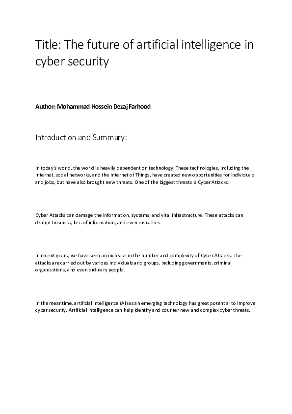 (PDF) The future of artificial intelligence in cyber security