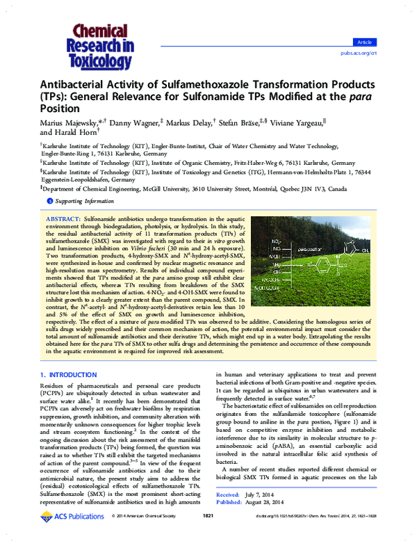 (PDF) Antibacterial Activity of Sulfamethoxazole Transformation Products (TPs): General ...