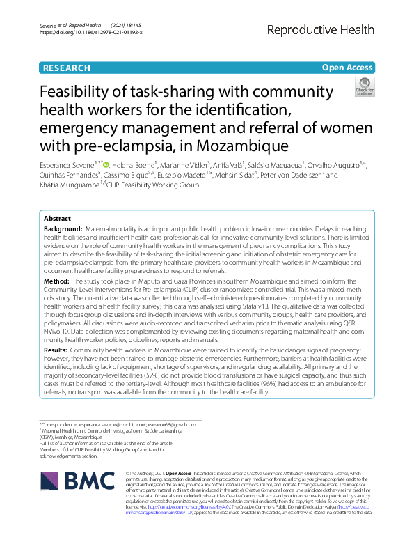 (PDF) Feasibility of task-sharing with community health workers for the ...