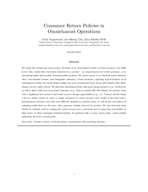 (PDF) Consumer Return Policies in Omnichannel Operations