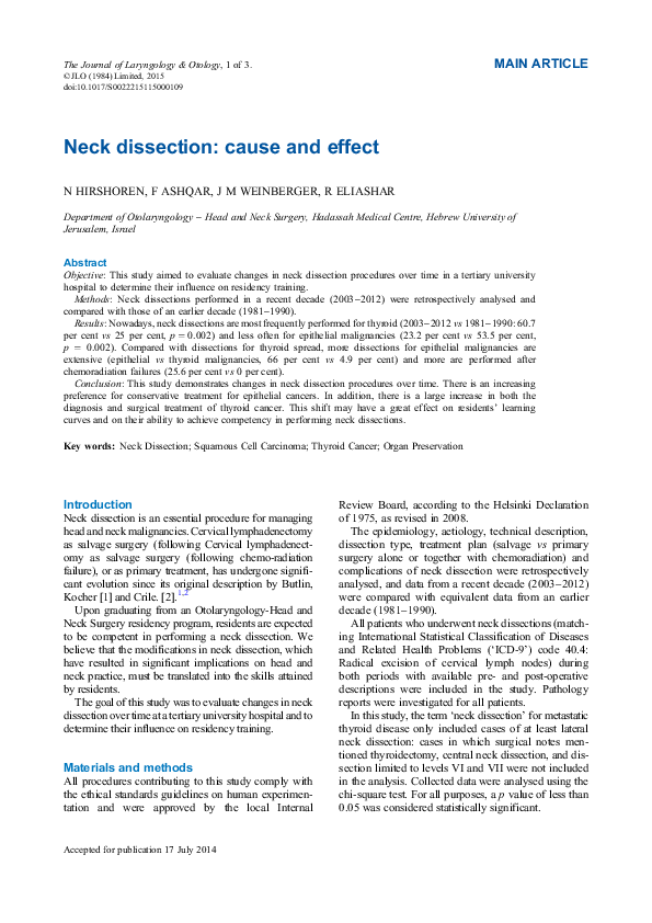 (PDF) Neck dissection: cause and effect