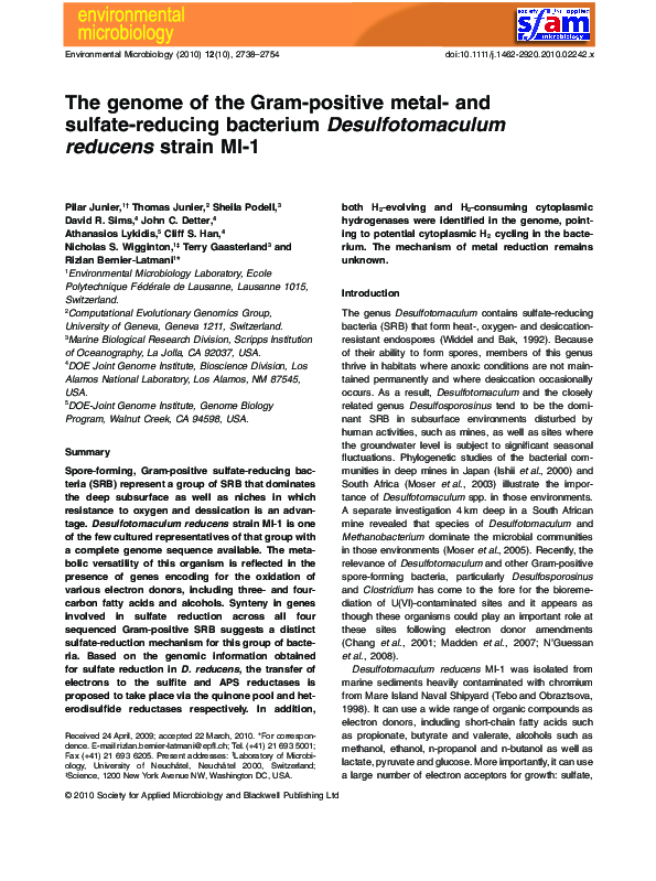 (PDF) The genome of the Gram-positive metal- and sulfate-reducing ...