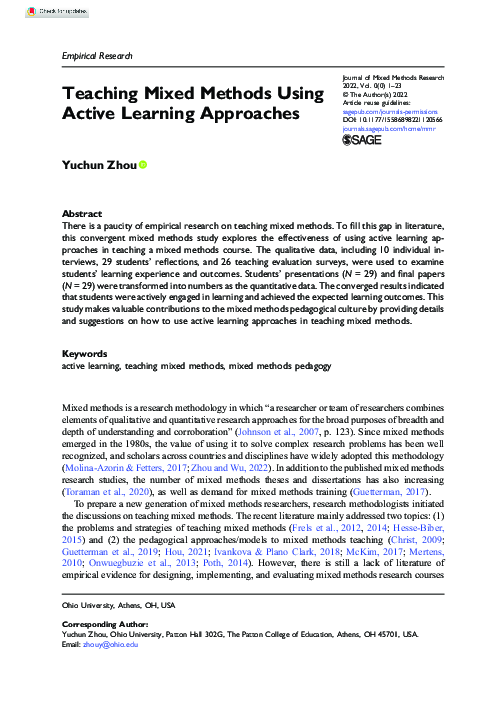 (PDF) Teaching Mixed Methods Using Active Learning Approaches