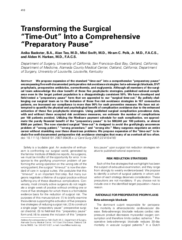(PDF) Transforming the Surgical "Time-Out" Into a Comprehensive ...