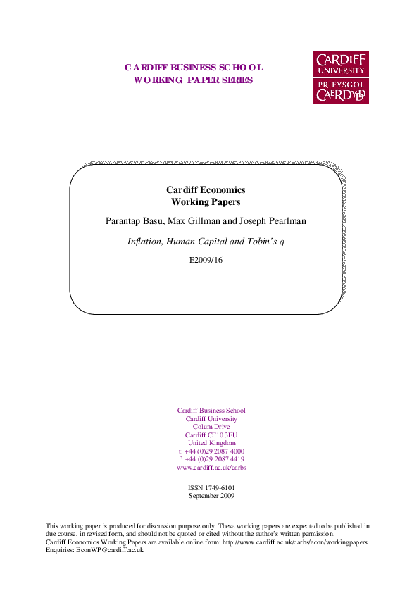 (PDF) Inflation, Human Capital and Tobin's q | Max Gillman - Academia.edu