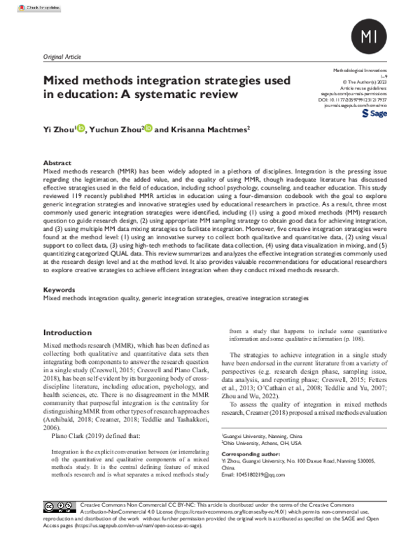 (PDF) Mixed methods integration strategies used in education: A ...