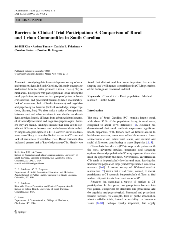 (PDF) Barriers to Clinical Trial Participation: Comparing Perceptions and Knowledge of African ...