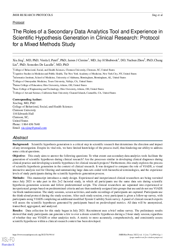 (PDF) The Roles of a Secondary Data Analytics Tool and Experience in Scientific Hypothesis ...