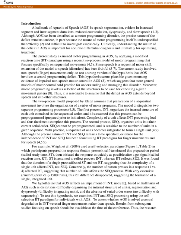 (PDF) Motor Programming in apraxia of speech and aphasia | Kirrie ...
