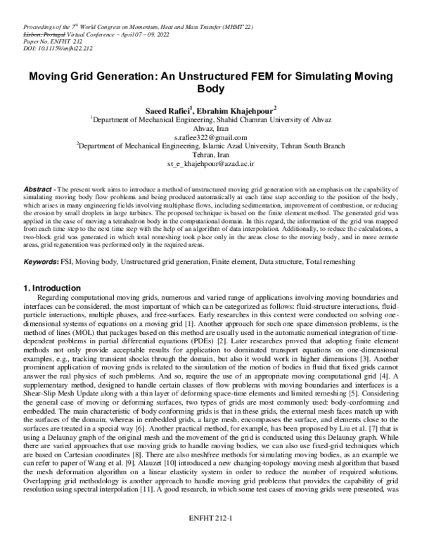 (PDF) Moving Grid Generation: An Unstructured FEM for Simulating Moving Body