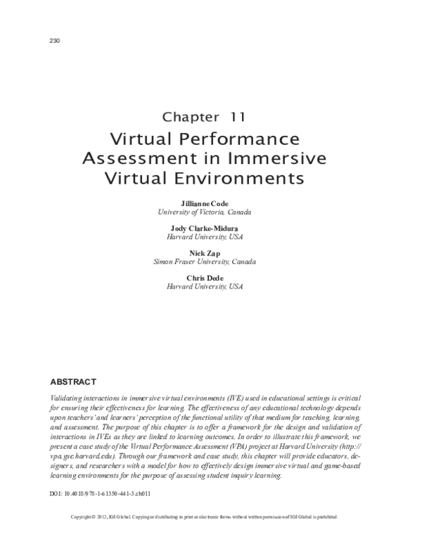 (PDF) Virtual Performance Assessment in Immersive Virtual Environments