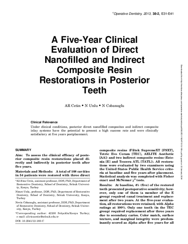 (PDF) A Five-Year Clinical Evaluation of Direct Nanofilled and Indirect ...
