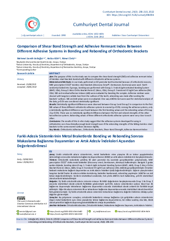 (PDF) Comparison Of Shear Bond Strength And Adhesive Remnant Index ...