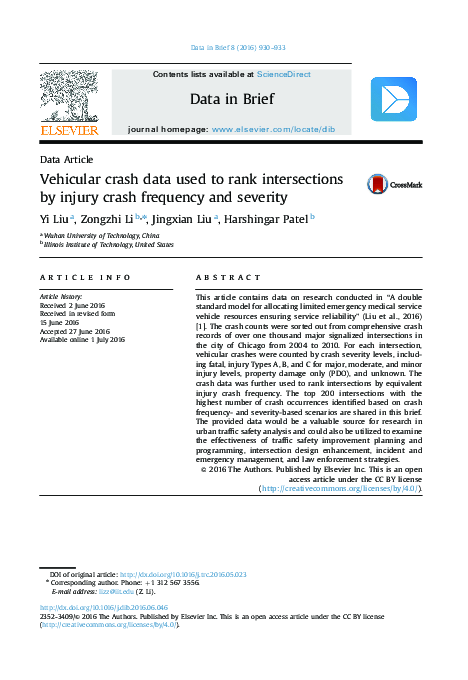 (PDF) Vehicular crash data used to rank intersections by injury crash ...