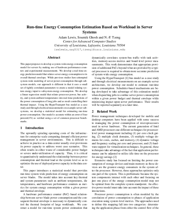 (PDF) Run-time energy consumption estimation based on workload in server systems