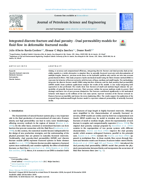 (PDF) Integrated discrete fracture and dual porosity - Dual permeability models for fluid flow ...