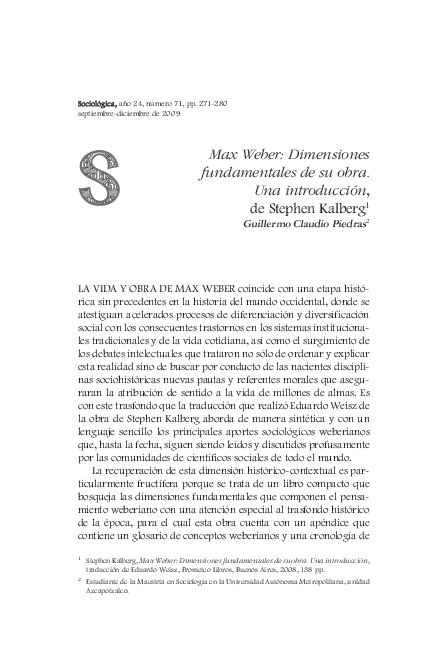 (PDF) Max Weber: Dimensiones fundamentales de su obra. Una introducción ...