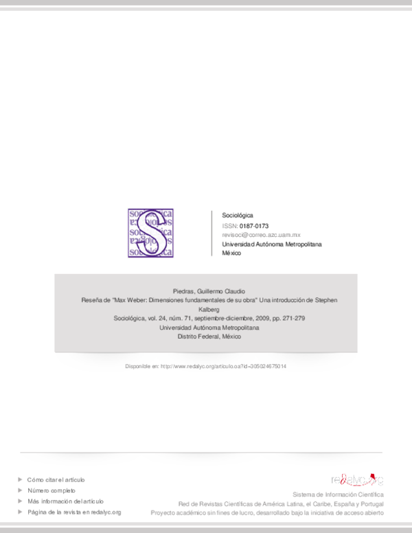 (PDF) Reseña de "Max Weber: Dimensiones fundamentales de su obra" Una ...
