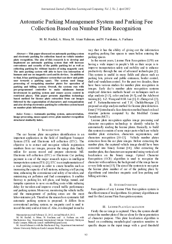(PDF) Automatic Parking Management System and Parking Fee Collection Based on Number Plate ...