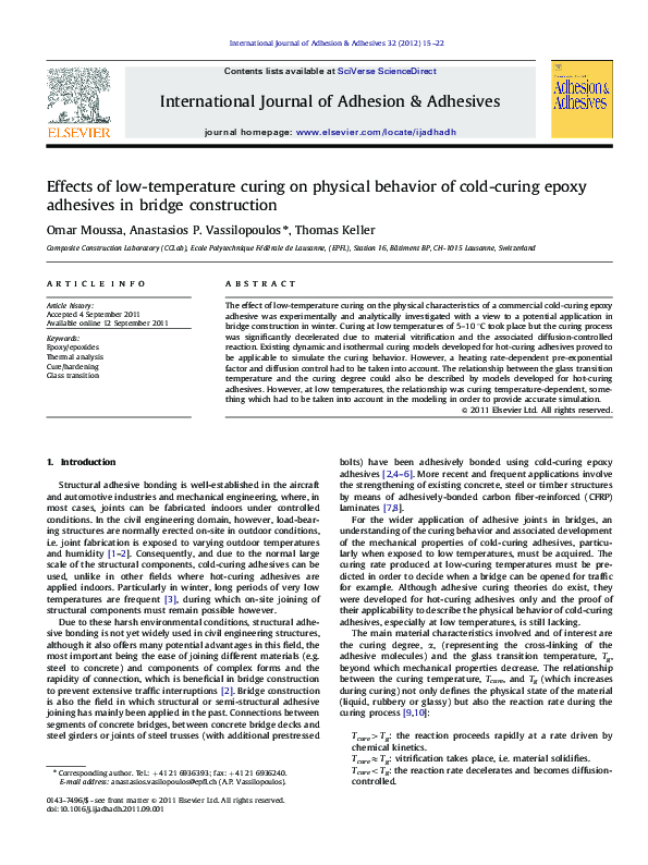 (PDF) Effects of low-temperature curing on physical behavior of cold-curing epoxy adhesives in ...