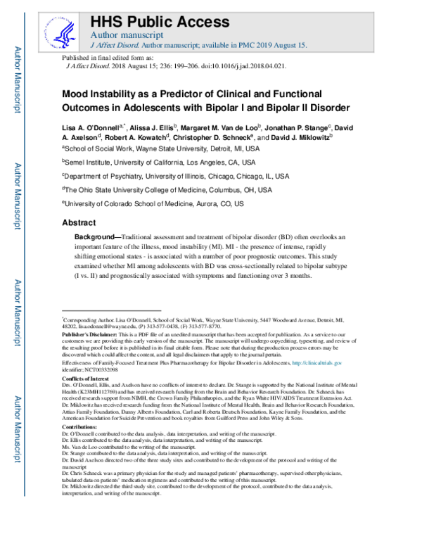 (PDF) Mood instability as a predictor of clinical and functional ...