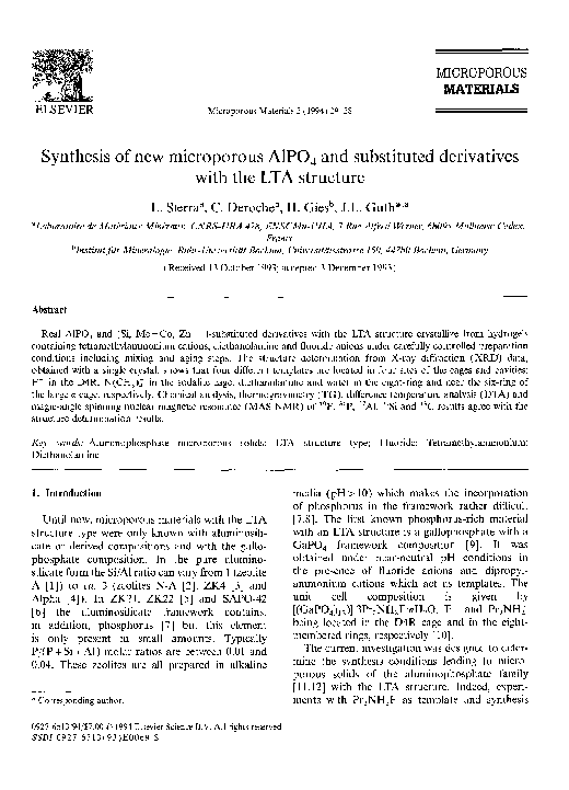 (PDF) Synthesis of new microporous AlPO4 and substituted derivatives ...