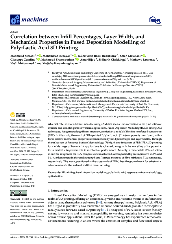(PDF) Correlation between Infill Percentages, Layer Width, and Mechanical Properties in Fused ...