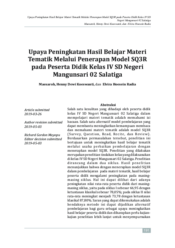 (PDF) Upaya Peningkatan Hasil Belajar Materi Tematik Melalui Penerapan ...