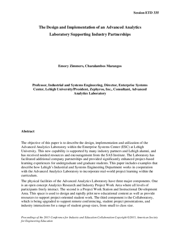 (PDF) The Design and Implementation of an Advanced Analytics Laboratory ...