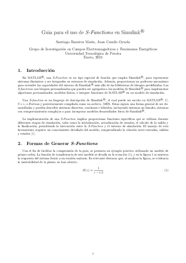 (PDF) Guia para el uso de S-Functions en Simulink®