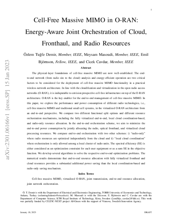 (PDF) Cell-Free Massive MIMO in O-RAN: Energy-Aware Joint Orchestration of Cloud, Fronthaul, and ...