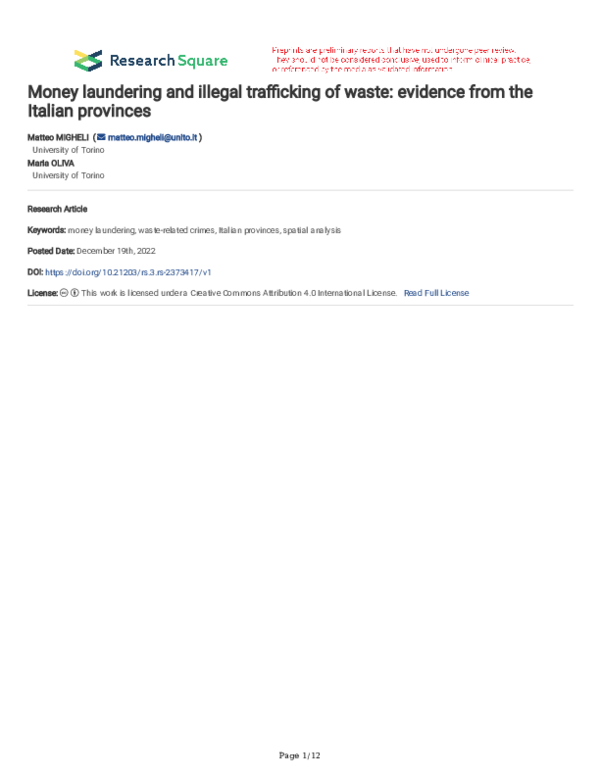 (PDF) Money laundering and illegal trafficking of waste: evidence from ...