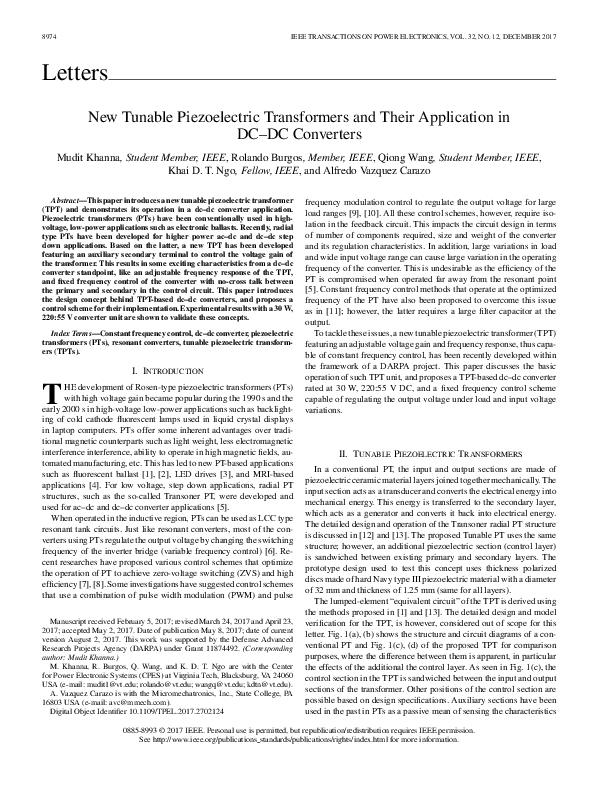 (PDF) New Tunable Piezoelectric Transformers and Their Application in ...